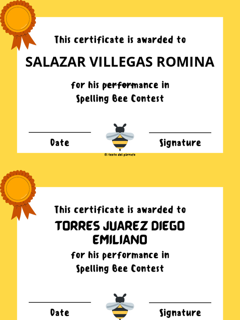 Spelling Bee Certificate | PDF
