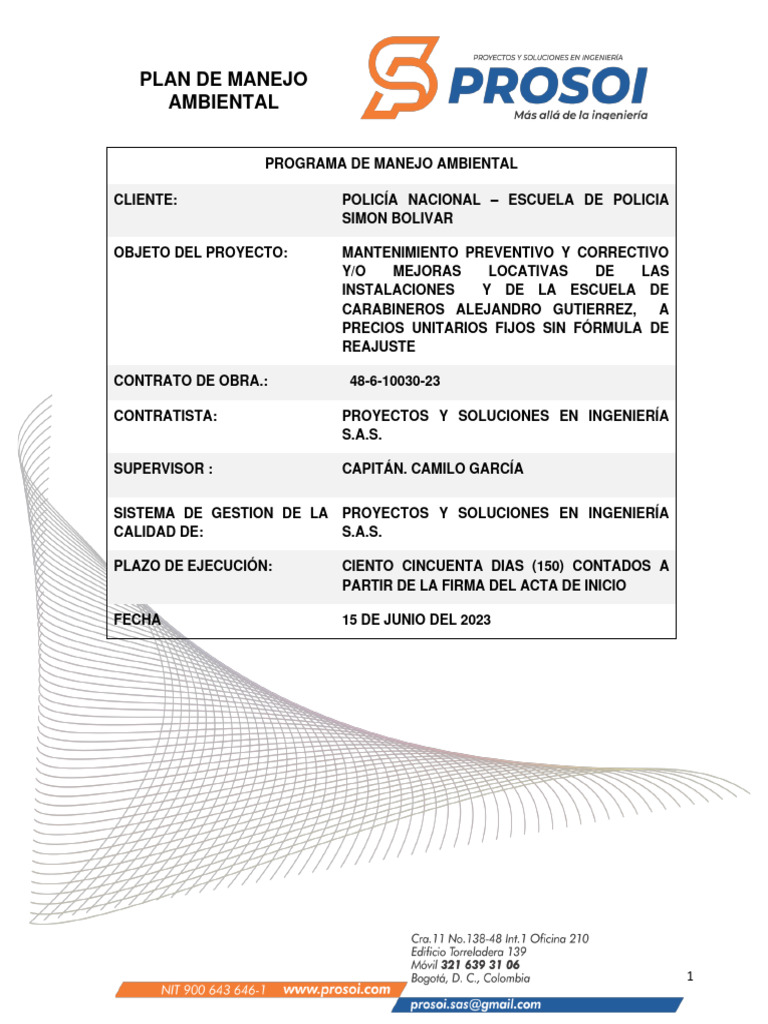 Plan de Manejo Ambiental Prosoi - Sas | PDF | Residuos | Seguridad y ...