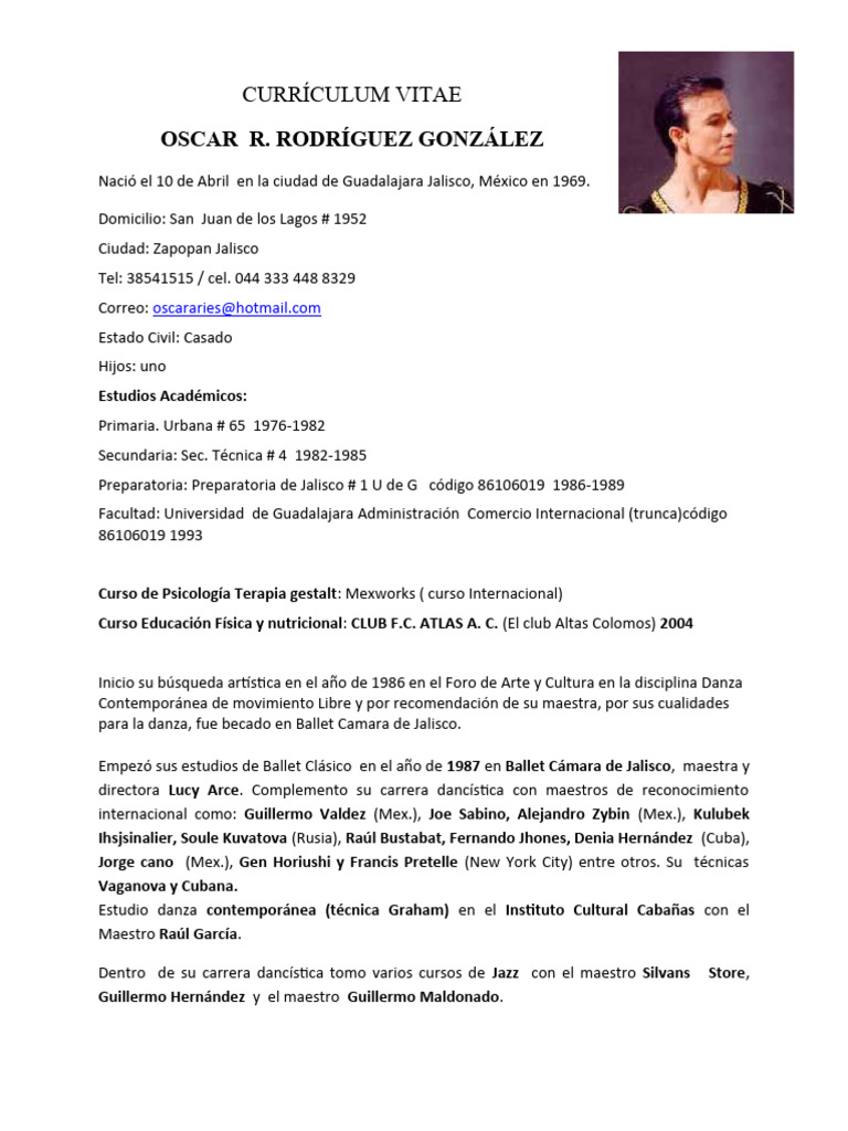 CURRÍCULUM VITAE Oscar Rafael R G | PDF | Ballet | El cascanueces