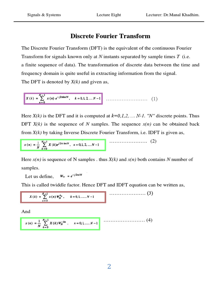 اشارات ونظم | PDF | Discrete Fourier Transform | Mathematical Analysis