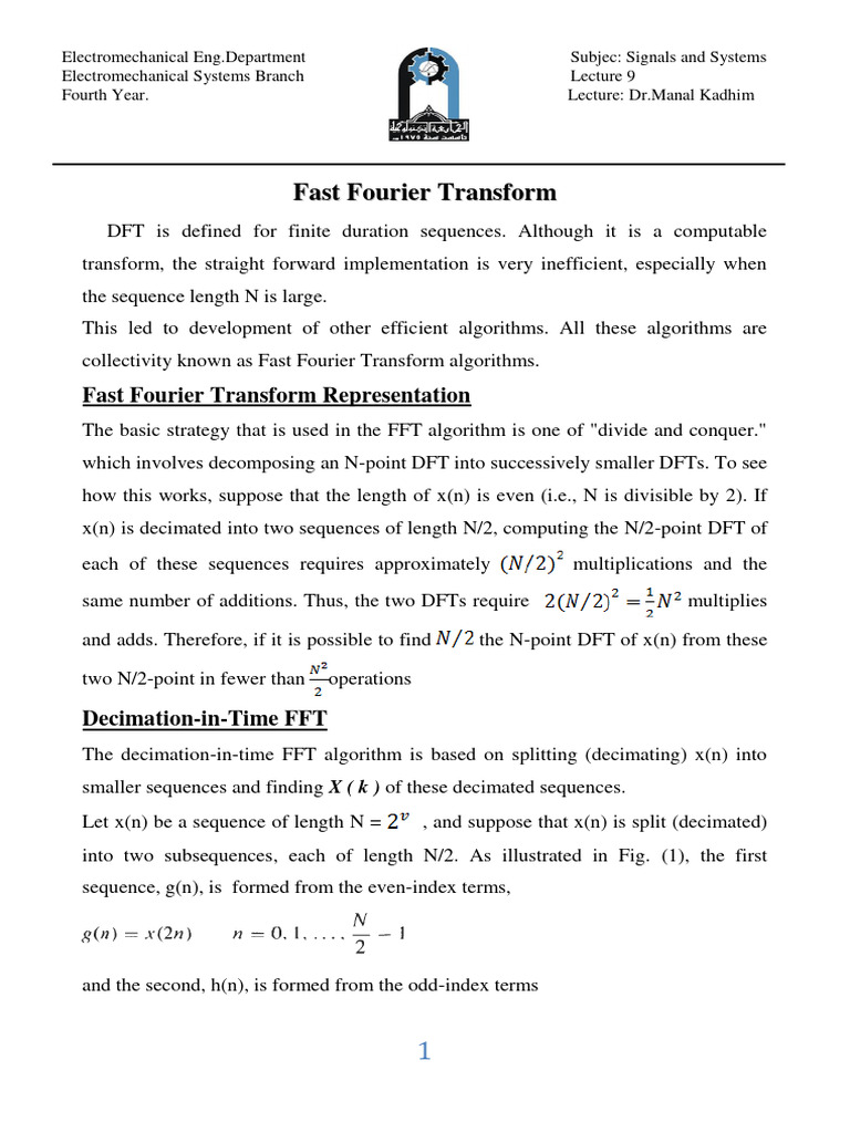اشارات ونظم | PDF | Fast Fourier Transform | Discrete Fourier Transform