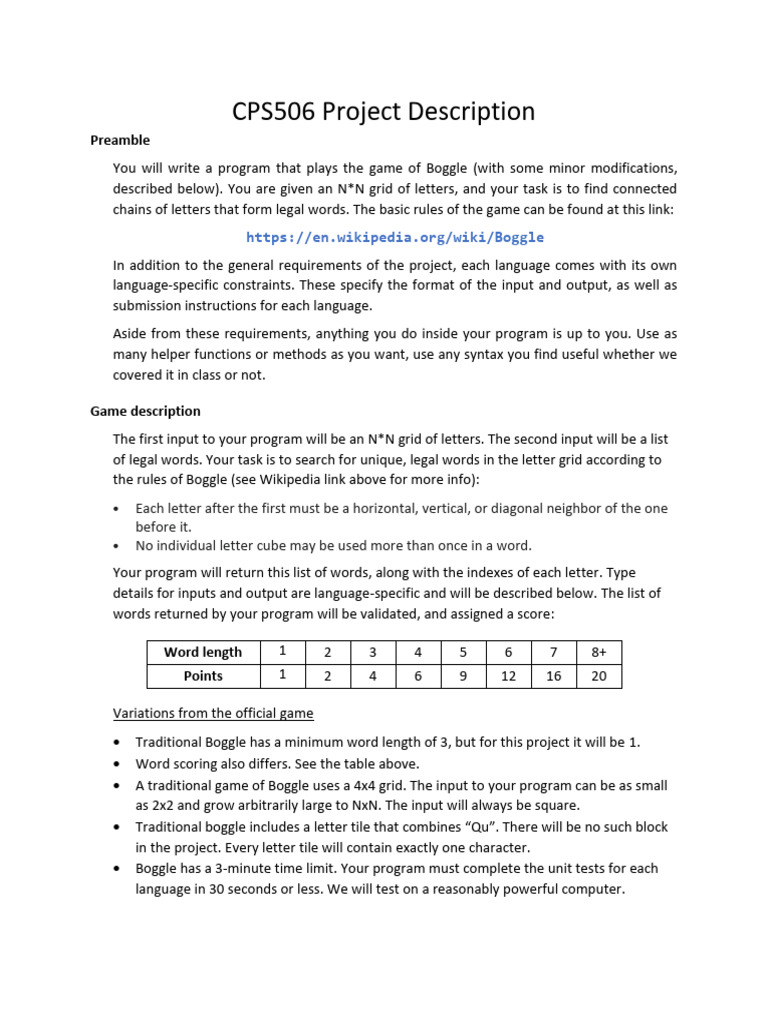 cps506 Boggle Project w2024 | PDF | Parameter (Computer Programming) | String (Computer Science)