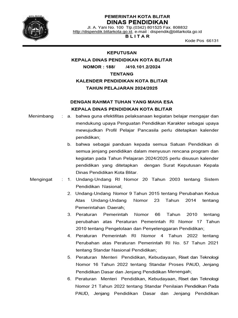 SK Kalender 2023-2024 Konsideran | PDF | Karier & Perkembangan