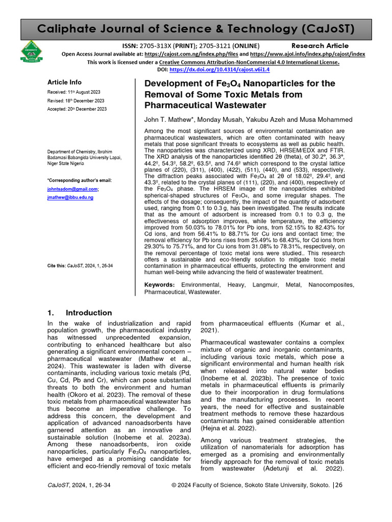 Ajol-File-Journals 587 Articles 268319 6617a37a3fecd | PDF | Adsorption ...