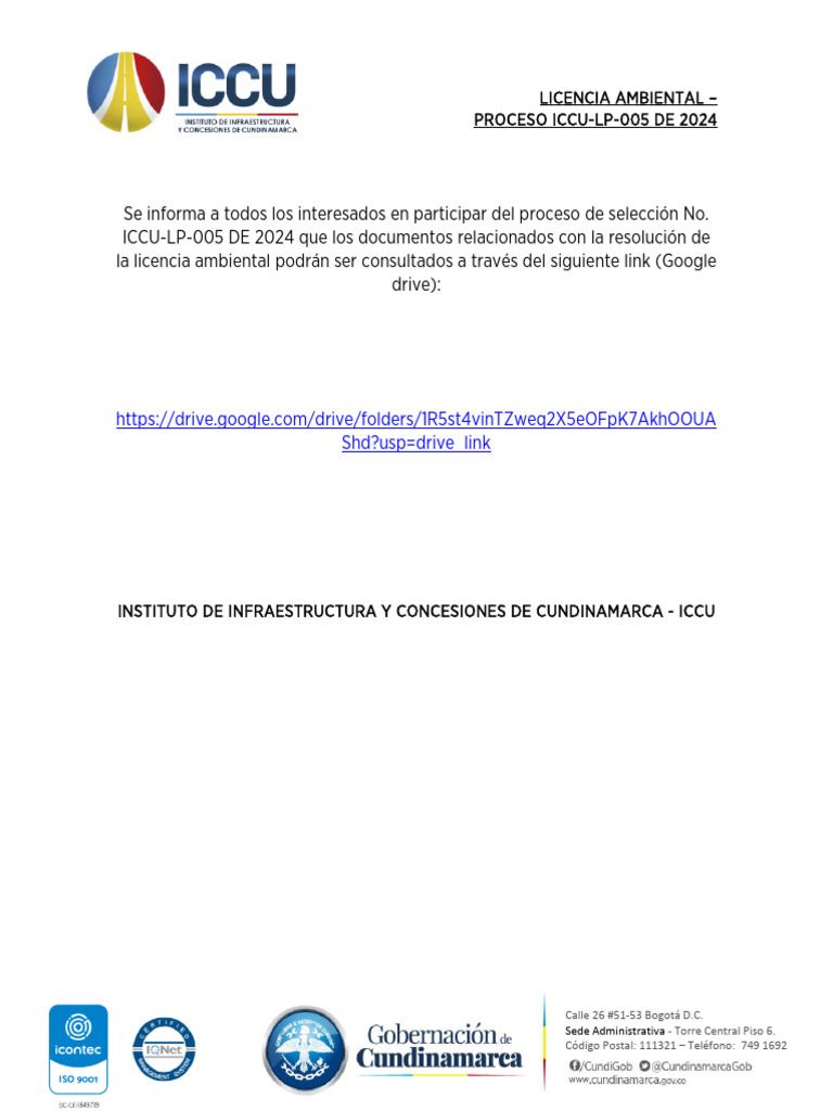 Licencia Ambiental ICCU 2024: Consulta Documentos | PDF