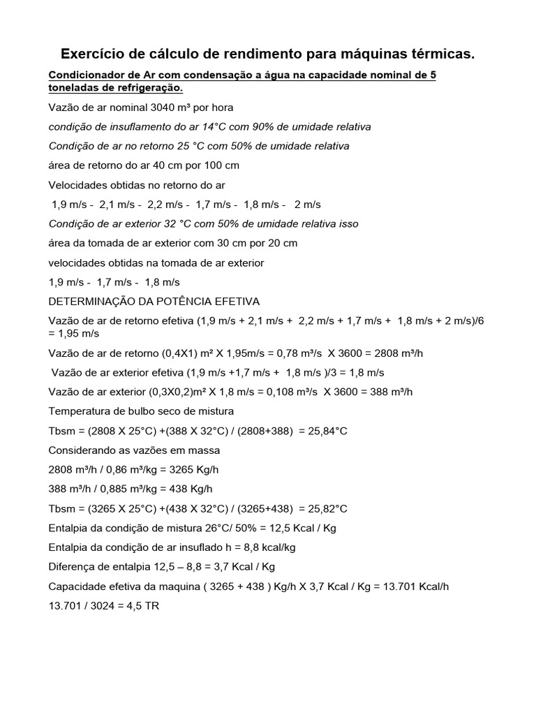 Cálculo de Rendimento em Máquinas Térmicas | PDF | Quantidade ...