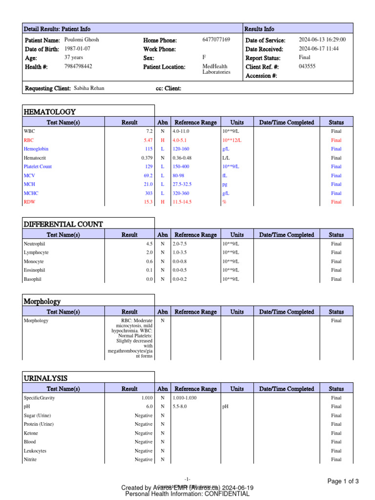 Blood Report | PDF | Diseases And Disorders | Clinical Medicine