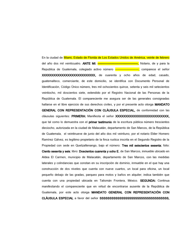 Mandato General Con Clausula Especial Con Representacion | PDF | Guatemala