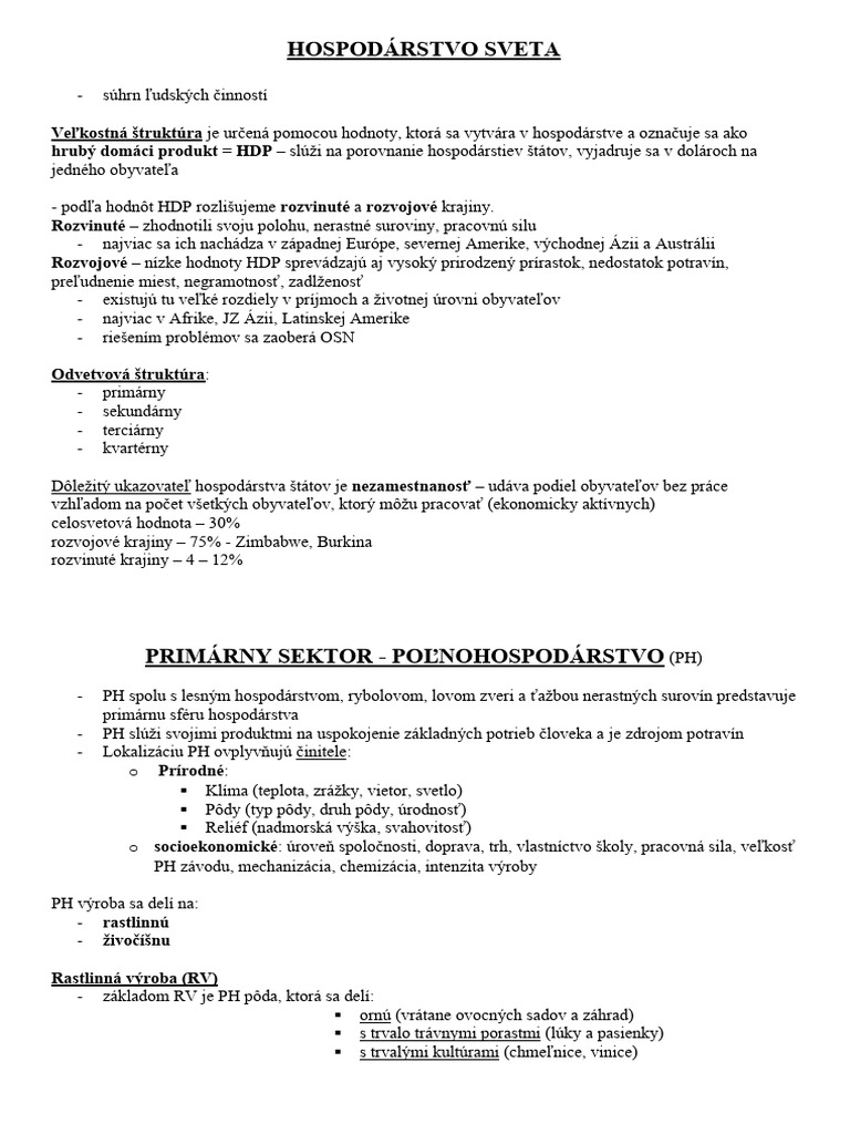 Hospodárstvo Sveta poznámky | PDF Hospodárstvo Sveta poznámky | PDF