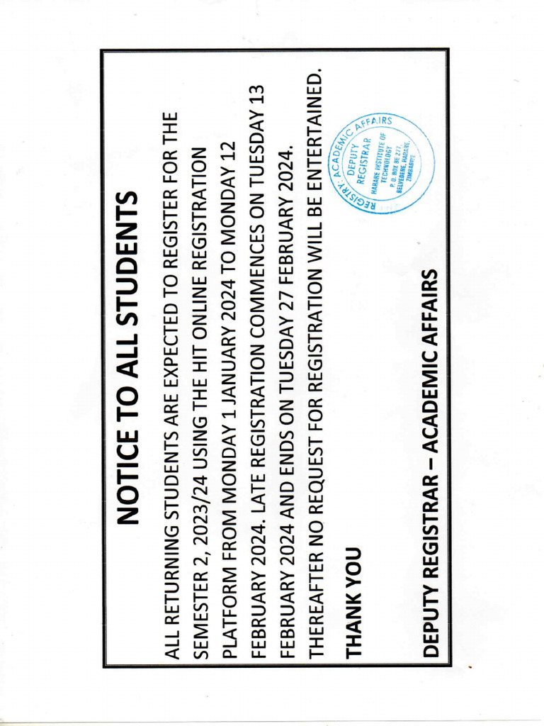 NOTICE TO RETURNING STUDENTS | PDF