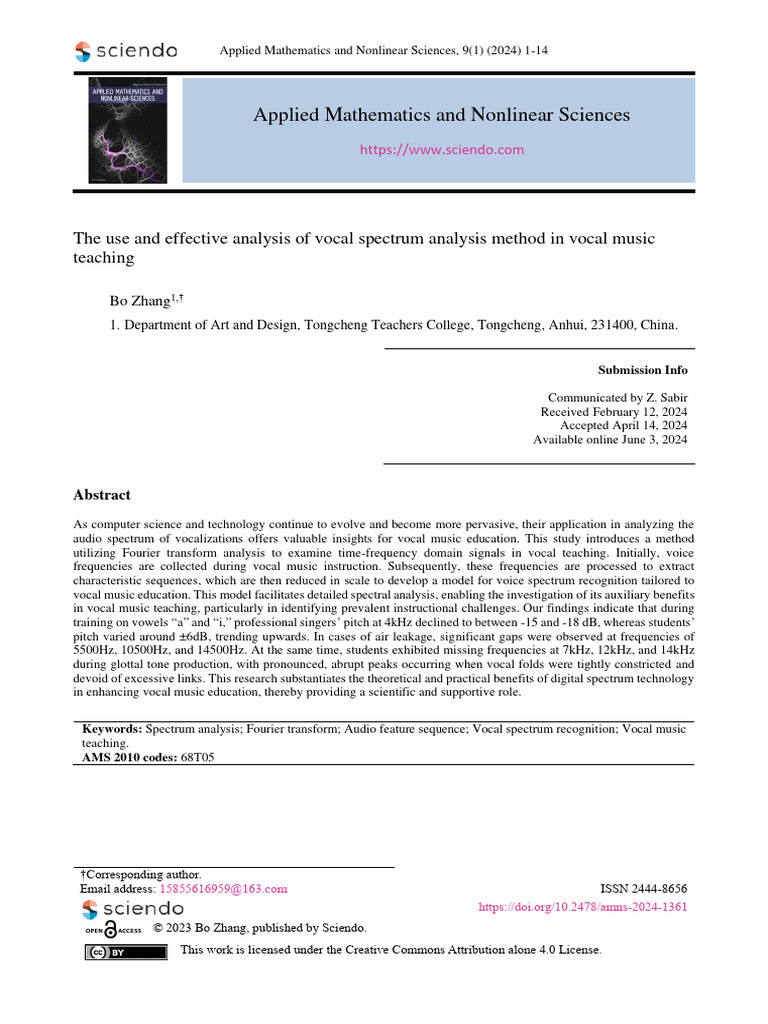 The Use and Effective Analysis of Vocal Spectrum A | PDF | Discrete ...