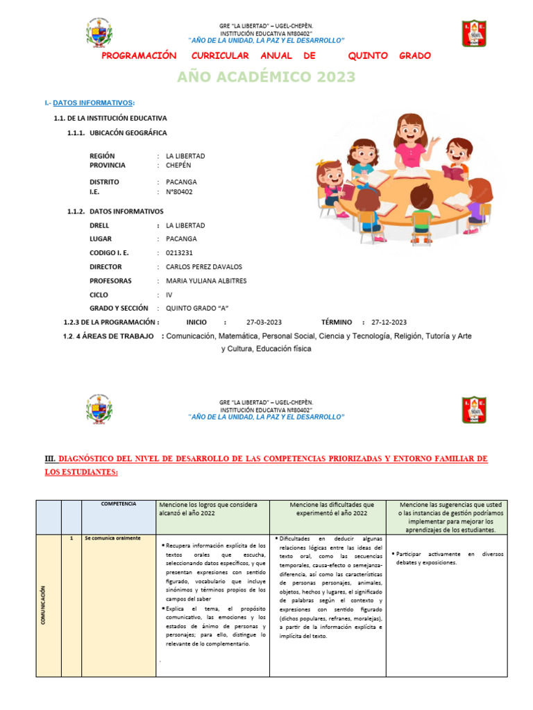 Programación Anual 5º V Ciclo 2023 Pdf Números Multiplicación 3920