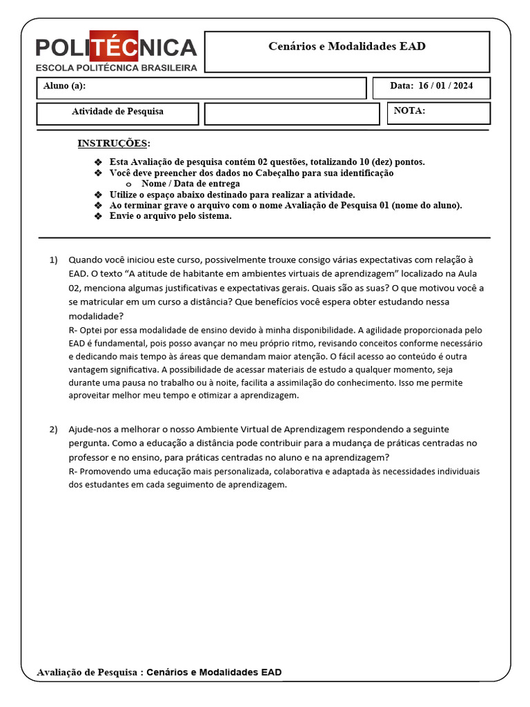 Atividade de Pesquisa EAD | PDF | Carreira e Crescimento