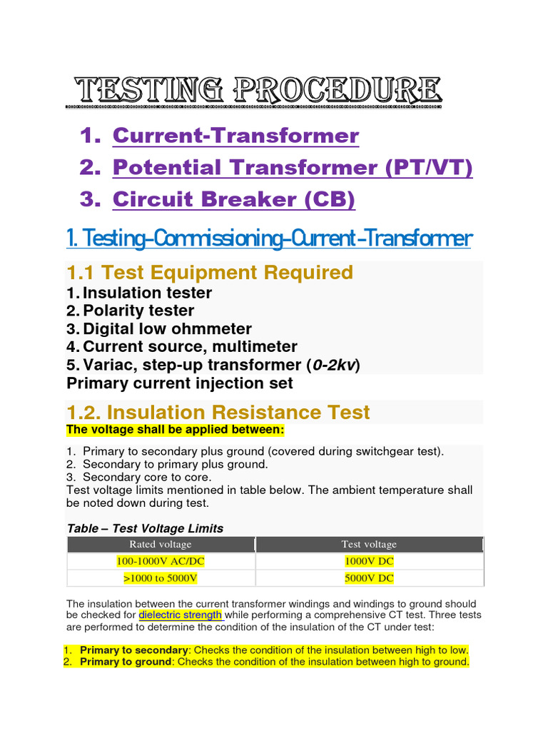 Testing Procedure Pdf Transformer Manufactured Goods