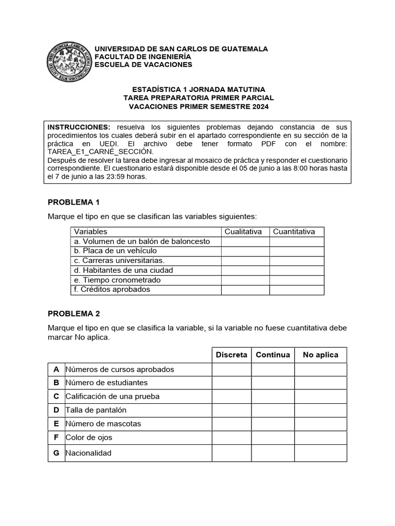 Tarea Estadística 1 - USAC | PDF | Desviación Estándar