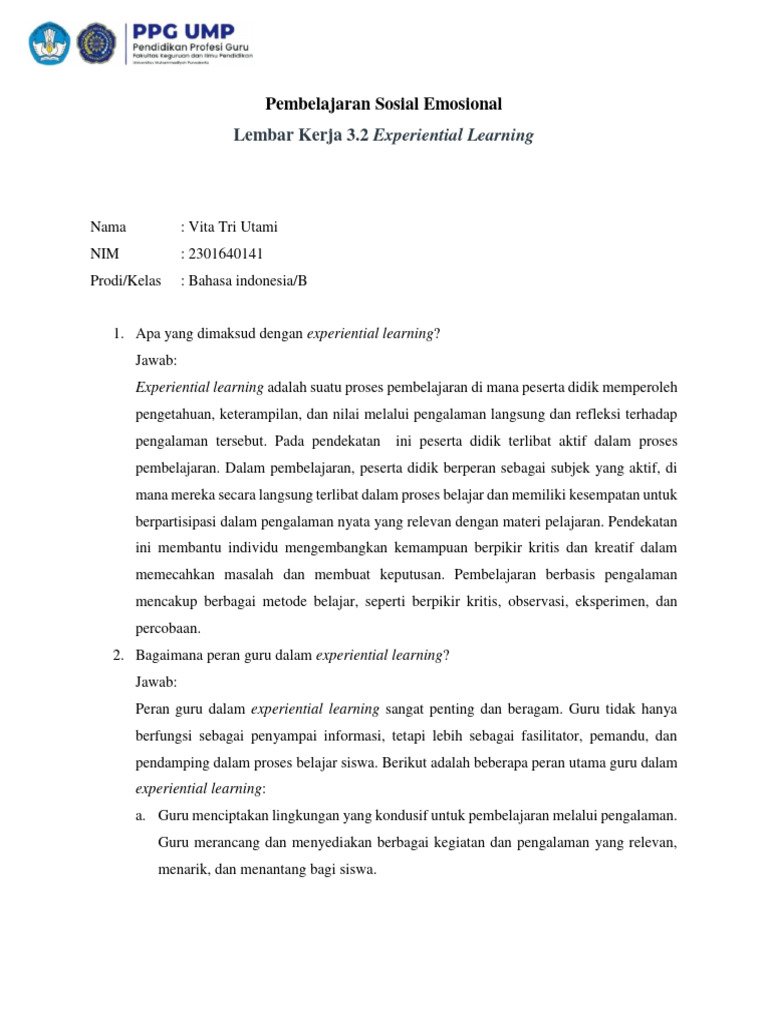 Vita Tri Utami - T3 Eksplorasi Konsep Lembar Kerja 3.2 Experiential Learning | PDF