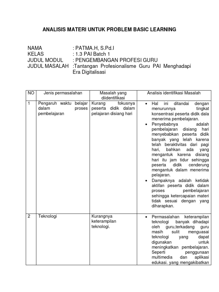 Analisis Materi Untuk Problem Basic Learning | PDF