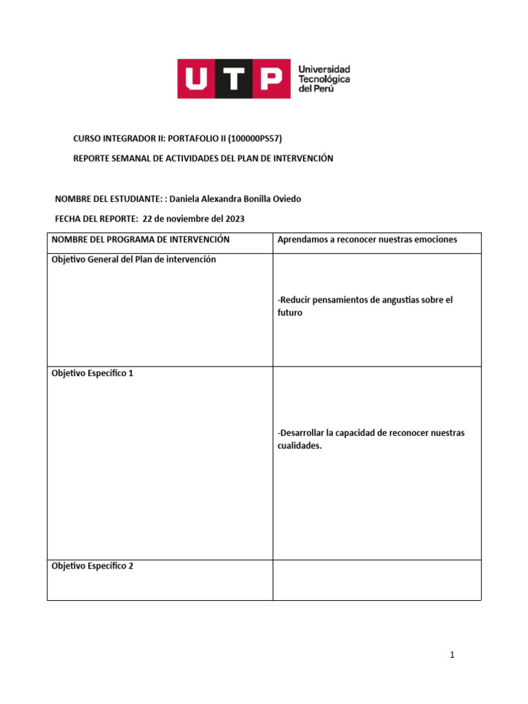 S10.s1 - Material Complementario Reporte Semanal de Actividades | PDF | Las emociones | Ansiedad