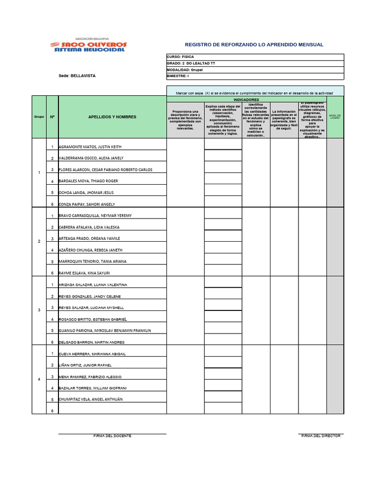 Memo 025 - Anexo - Formato de Registro de Reforzando Lo Aprendido Mensual I | PDF | Science