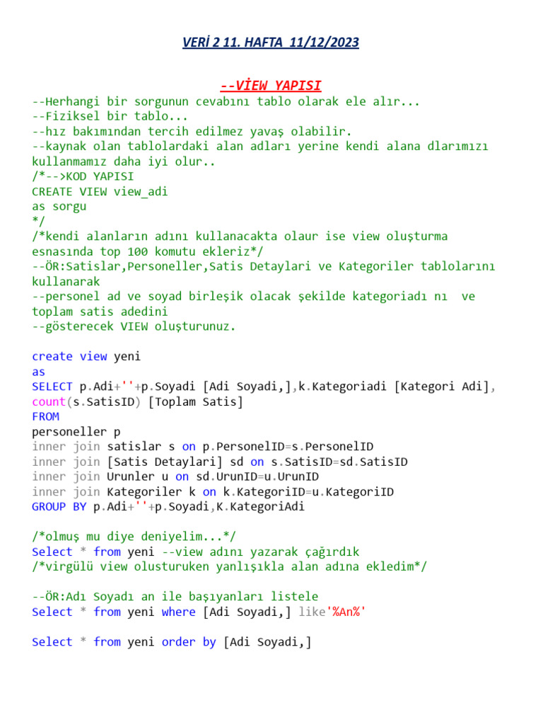 VERİ TABANI 2 11. HAFTA | PDF