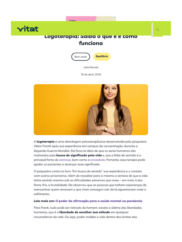 Logoterapia - Saiba o Que É e Como Funciona - Vitat | PDF | Autoajuda | Estilo de vida