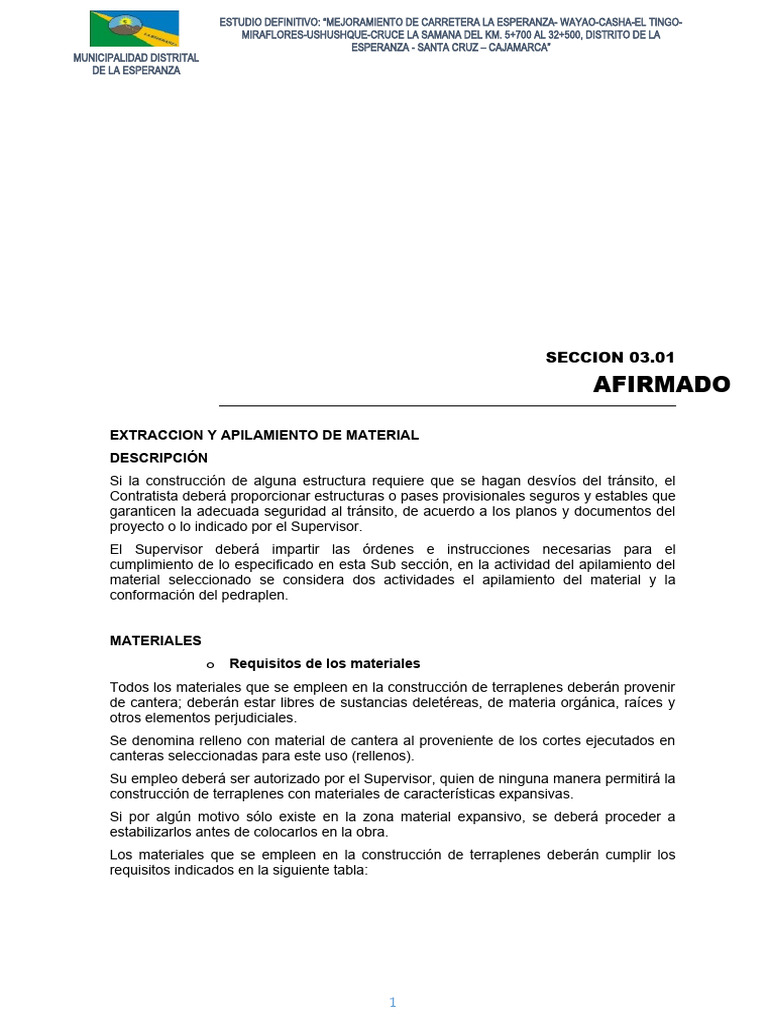 Afirmado: Extraccion Y Apilamiento de Material Descripción | PDF