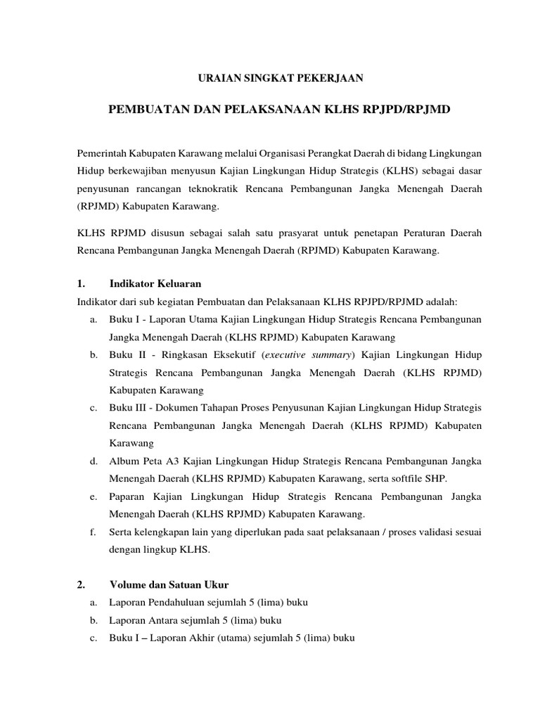 Uraian Singkat KLHS RPJMD 2024 | PDF