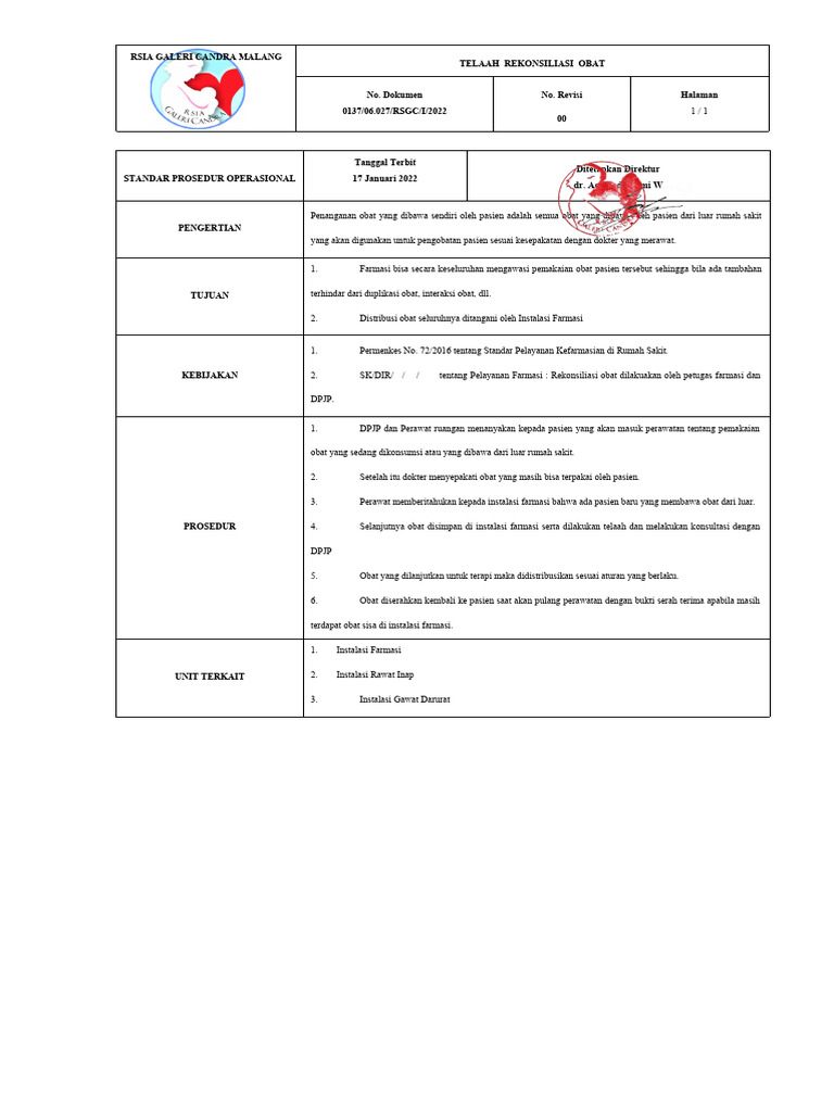 Spo Telaah Rekonsiliasi Obat | PDF