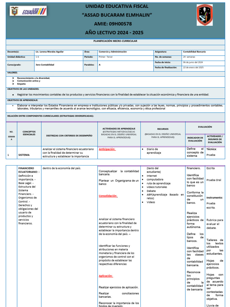 CONTABILIDAD BANCARIA PLANIFICACIÓN MICROCURRICULAR POR PERIODOS ... CONTABILIDAD BANCARIA PLANIFICACIÓN MICROCURRICULAR POR PERIODOS ...