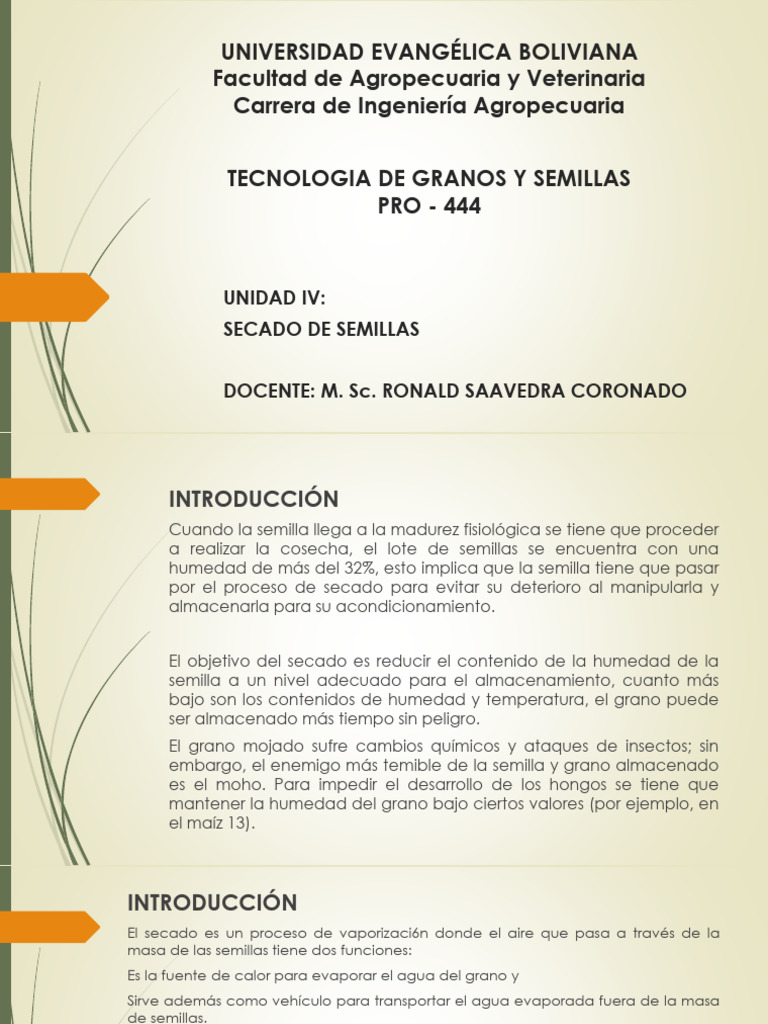 Unidad Iv Secado De Semillas Pdf Semilla Calor