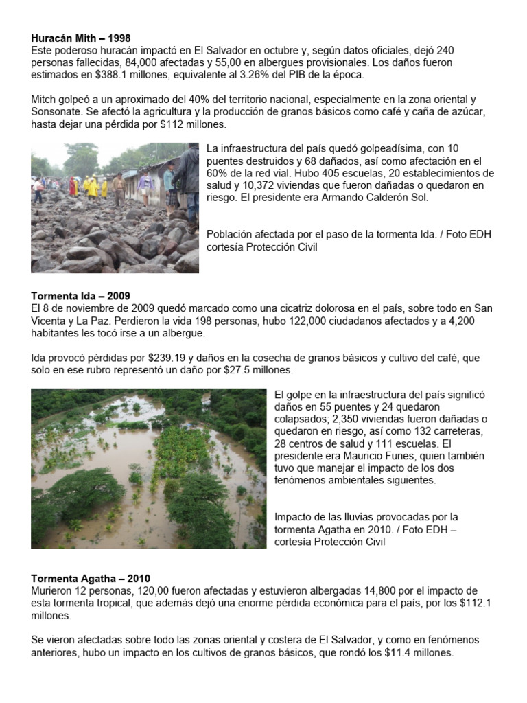 Impacto de Huracanes en El Salvador | PDF | Ciclones tropicales | El ...