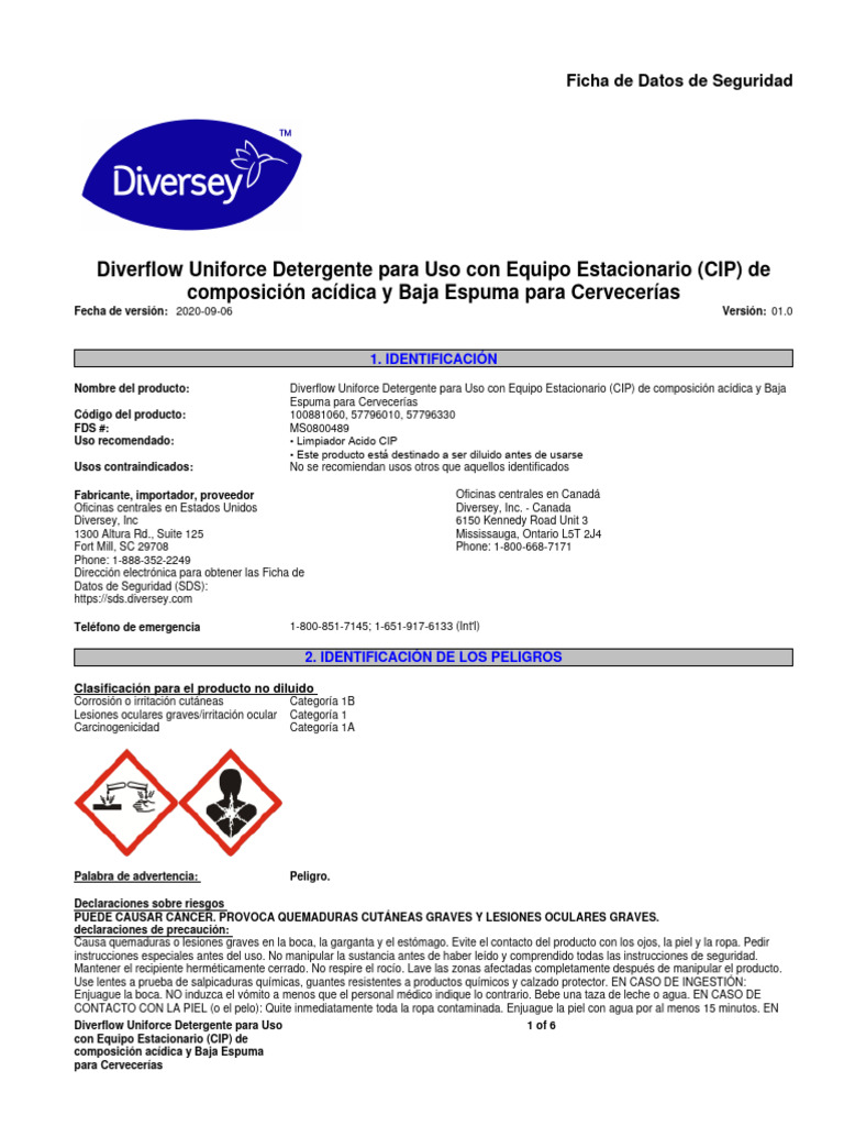 Diverflow Uniforce MSDS | PDF | Corrosión | Quemar