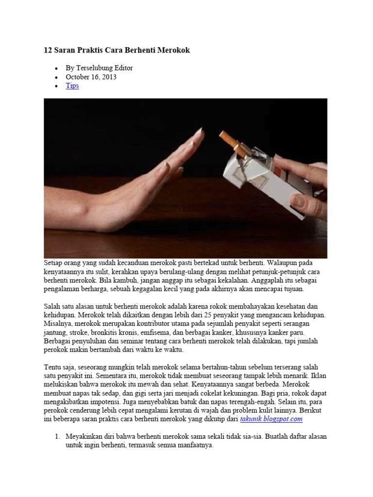12 Saran Praktis Cara Berhenti Merokok | PDF