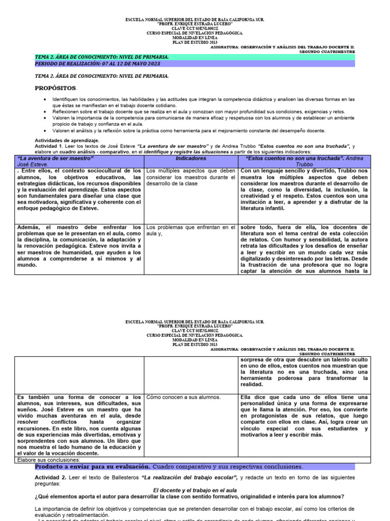 Tema 2 Area Conocimiento Nivel Primaria | PDF | Maestros | Aprendizaje