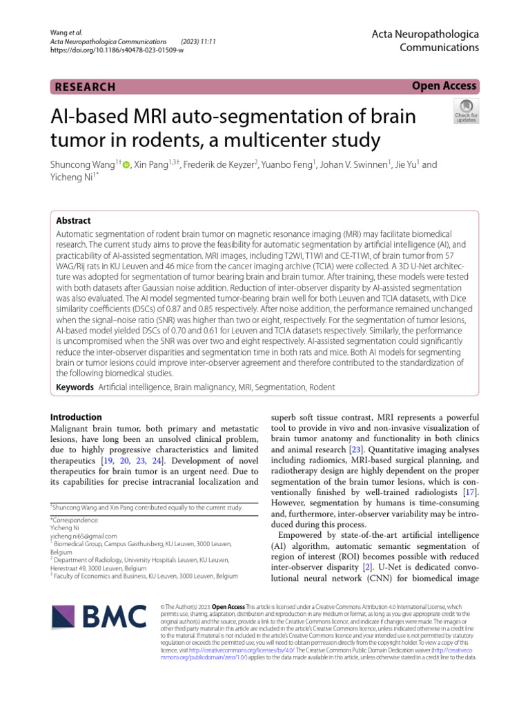 AI-based MRI Auto-Segmentation of Brain | PDF | Magnetic Resonance ...