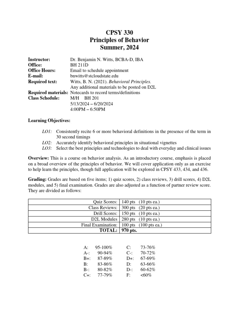 CPSY 330 Syllabus - Summer 2024 | PDF | Learning | Behavior Modification
