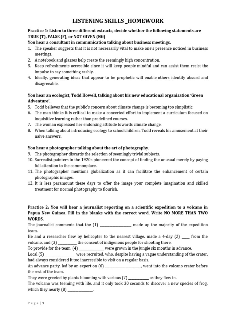 Listening Skills Homework Exercises | PDF | Communication | Text Messaging