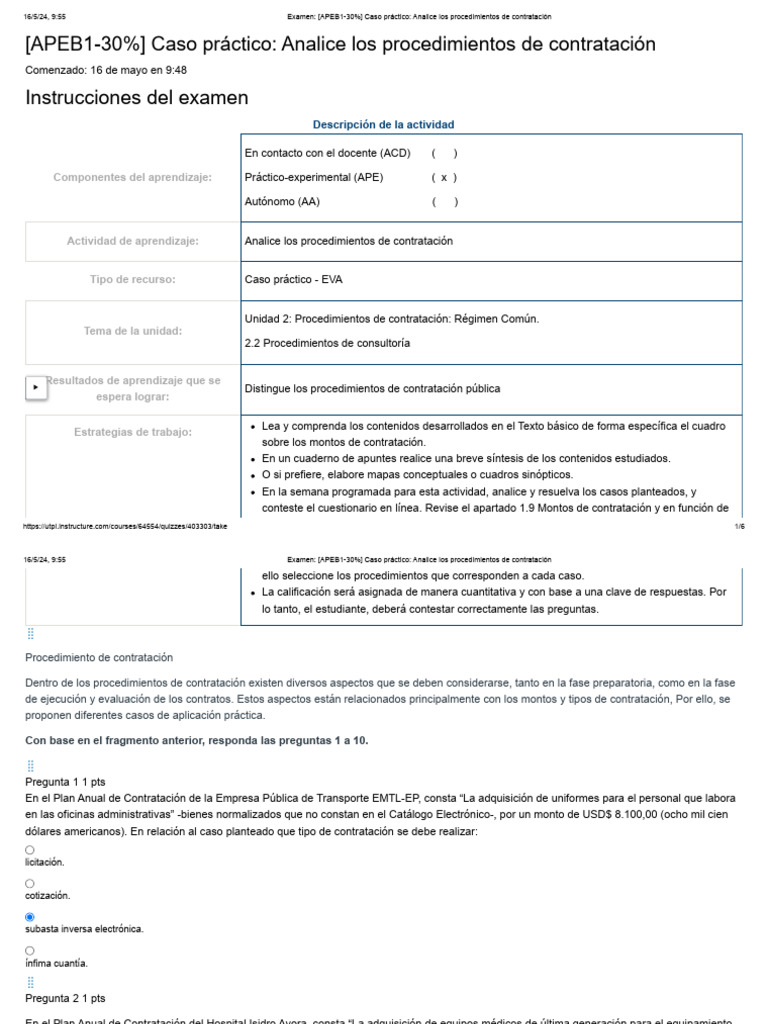 Examen - (APEB1-30%) Caso Práctico - Analice Los Procedimientos de Contratación | PDF ...