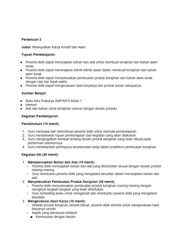 Buatkan Modul Ajar Prakarya Tentang Membuat Keraj... | PDF