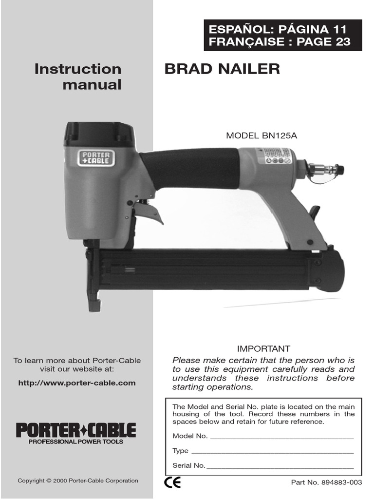 Brad Nailer BN125A - Manual | PDF | Trigger (Firearms) | Screw