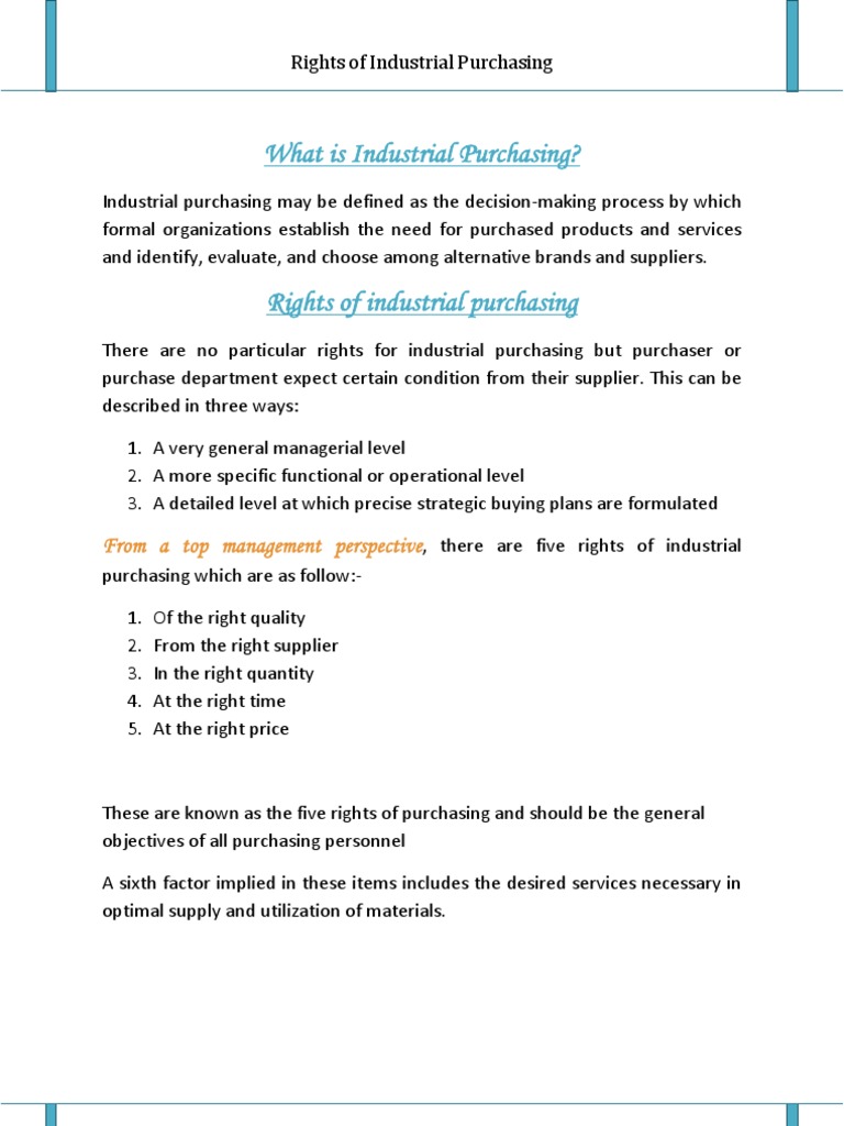 Five Rights of Industrial Purchasing | PDF | Supply Chain | Inventory