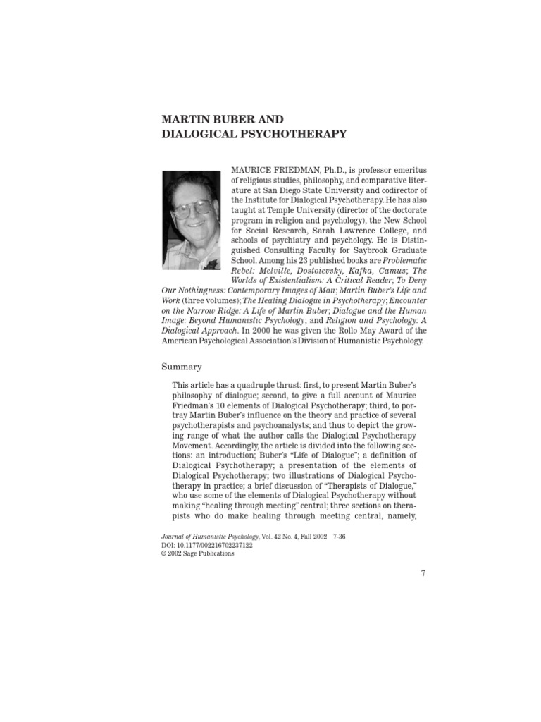 Buber's Philosophy in Dialogical Therapy | PDF | Psychotherapy ...