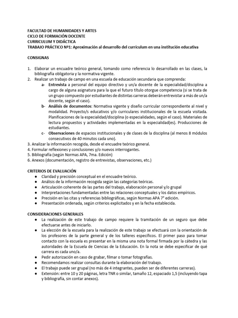 Consignas TP1 2024 | PDF | Plan de estudios | Evaluación