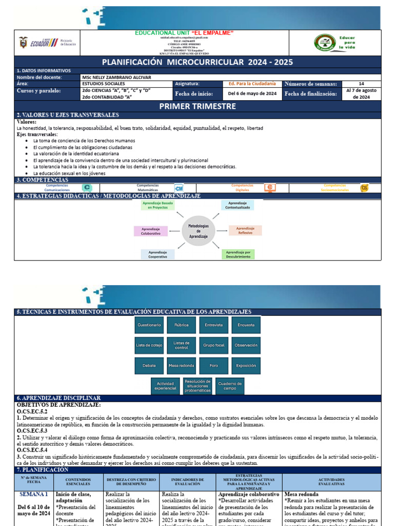 Pm-2do Bgu-Bte Ciudadanía Master Nelly 2024-2025 | PDF | Evaluación | Enseñando
