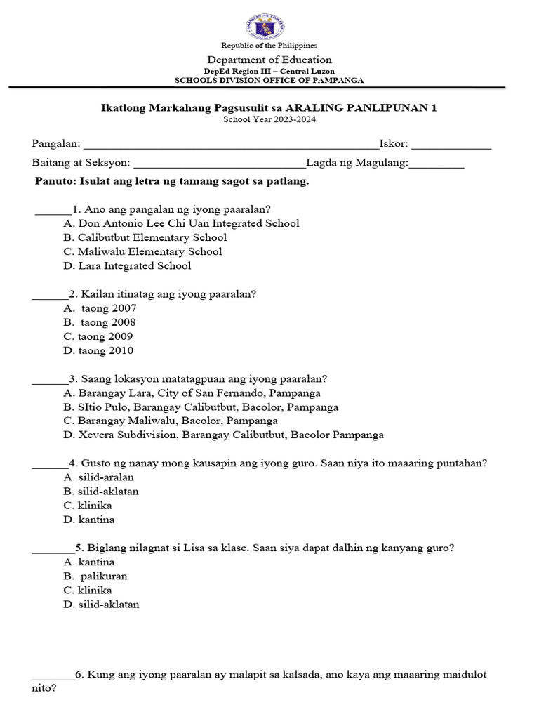 Grade 1 Apan Q3 PT 2024 Tos Final | PDF