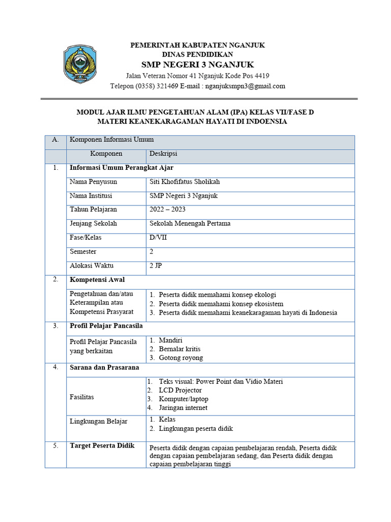 MODUL AJAR Kelas VII | PDF