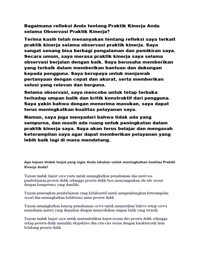 Refleksi dan Tujuan Peningkatan Kinerja | PDF