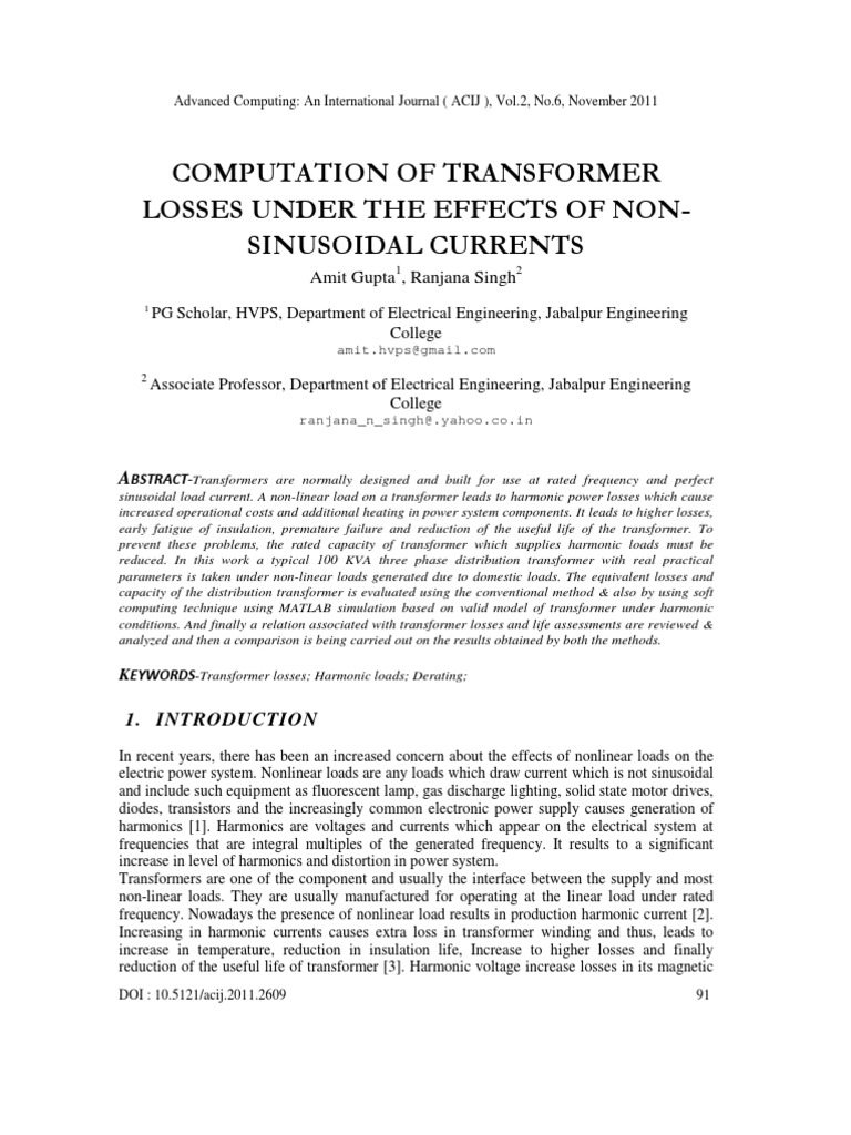 Computation of Transformer Losses Under The Effects of Non-Sinusoidal ...