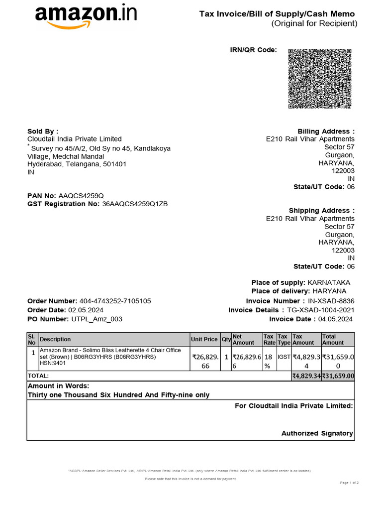 484573785-Office Set-Invoice-Amazon PDF | PDF | Invoice | Trade