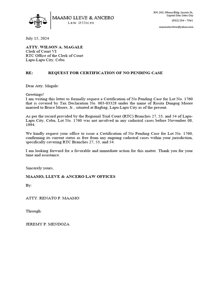 Request for No Pending Case Certification | PDF | Government ...